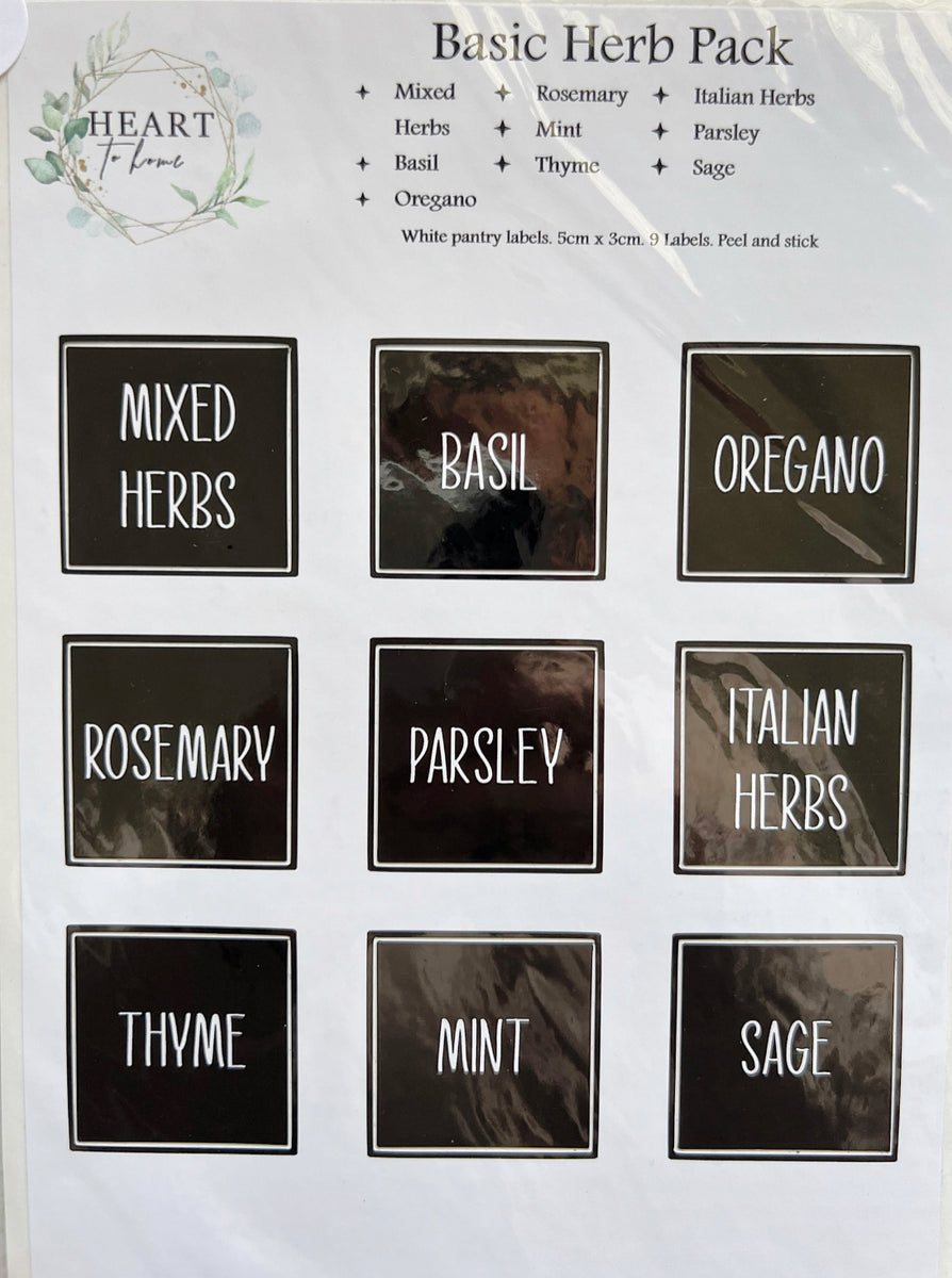 Basic Herb Label Pack - Black Square Labels – Heart to Home SA